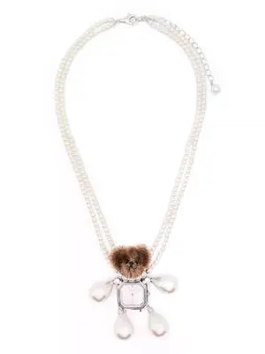 YVMIN Teddy Bear And Faux Pearl Necklace - White