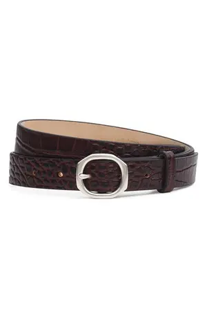 Rag & Bone Slim Leather Belt - Bordeaux Croc