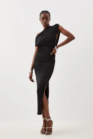 Karen Millen Asymmetric Neckline Midi Dress - Black