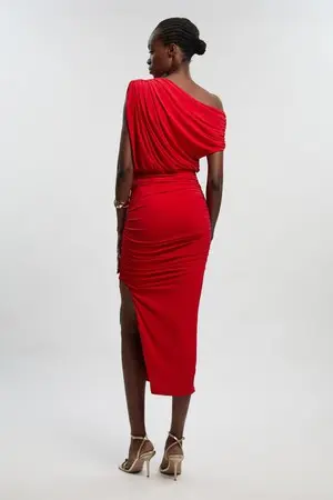 Karen Millen Asymmetric Neckline Midi Dress - Red