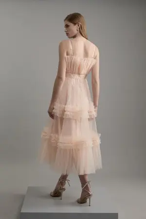 Karen Millen Tulle Bandeau Tiered Midi Dress