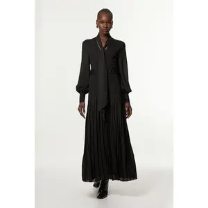 Karen Millen Jersey Ponte Georgette Mix Maxi Dress - Black