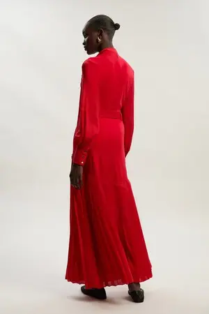 Karen Millen Jersey Ponte Georgette Mix Maxi Dress - Red