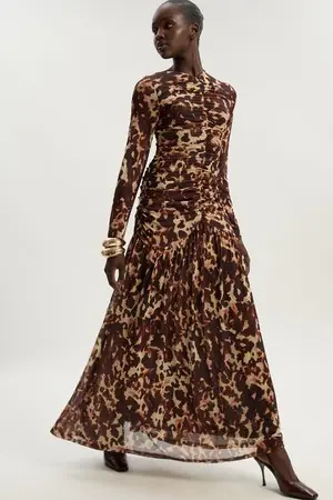 Karen Millen Petite Leopard Print Mesh Maxi Dress