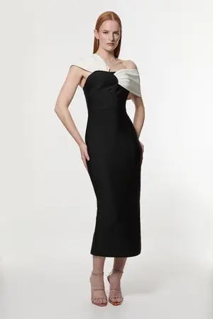 Karen Millen Figure Form Asymmetric Strap Knit Midi Dress - Black