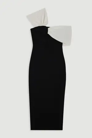 Karen Millen Figure Form Asymmetric Strap Knit Midi Dress - Black