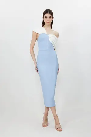 Karen Millen Figure Form Asymmetric Strap Knit Midi Dress - Light Blue