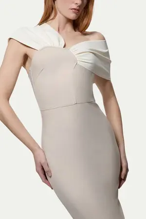 Karen Millen Figure Form Asymmetric Strap Knit Midi Dress - Neutral