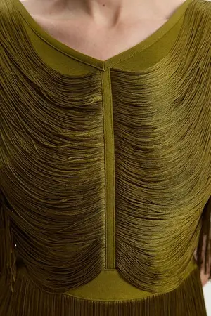 Karen Millen Draped Fringe Knitted Top - Olive