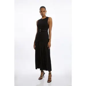 Karen Millen Jersey Pleated Maxi Dress - Black