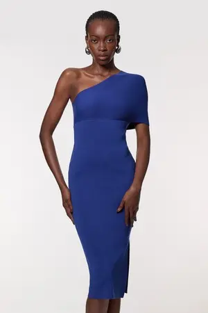 Karen Millen Compact Rib Stitch Knitted One Shoulder Dress - Blue