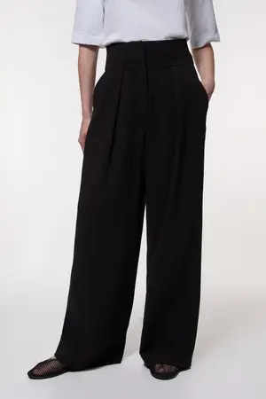 Karen Millen High Waisted Wide Leg Tailored Trousers - Black