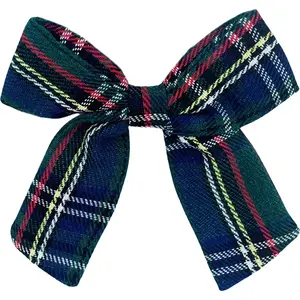 BITS & BOWS Plaid Hair Bow Barrette - Green Plaid