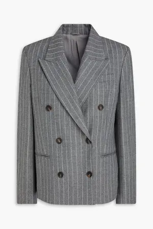 Brunello Cucinelli Double-breasted Pinstriped Wool Blazer - Gray