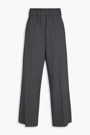 Brunello Cucinelli Bead-embellished Wide-leg Wool-blend Pants - Charcoal
