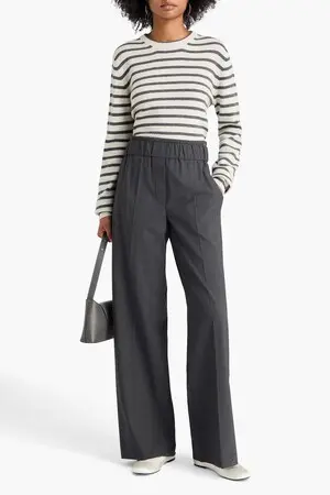 Brunello Cucinelli Bead-embellished Wide-leg Wool-blend Pants - Charcoal