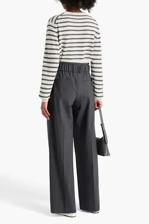 Brunello Cucinelli Bead-embellished Wide-leg Wool-blend Pants - Charcoal