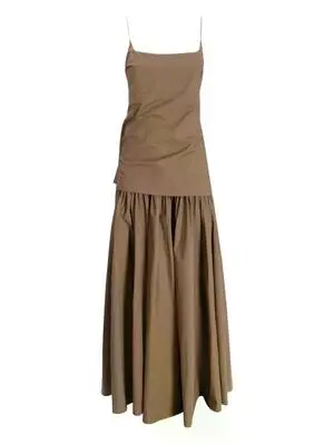 Staud Gathered-skirt Slip Midi Dress - Brown