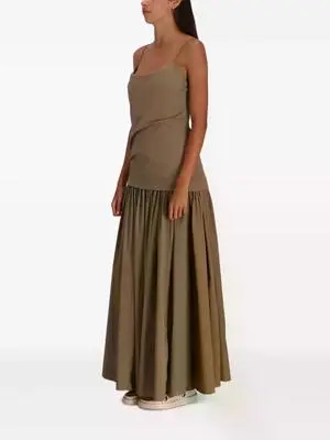 Staud Gathered-skirt Slip Midi Dress - Brown