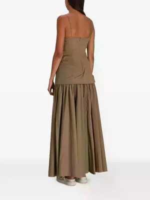 Staud Gathered-skirt Slip Midi Dress - Brown