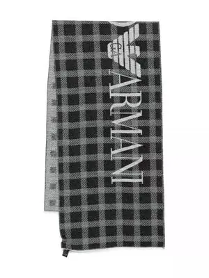Emporio Armani Check-pattern Logo Scarf - Black