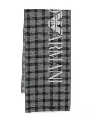 Emporio Armani Check-pattern Logo Scarf - Grey