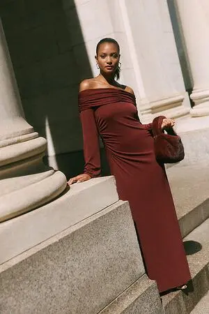 Bhldn Off-shoulder Bell-sleeve Stretch Jersey Maxi Dress - Dark Red