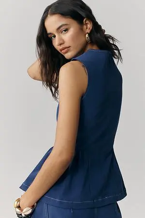 Maeve Crew-neck Peplum Tank Top - Navy