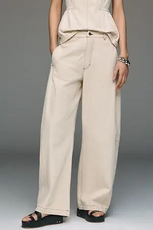 Maeve Curve Puddle Pants - White Swan