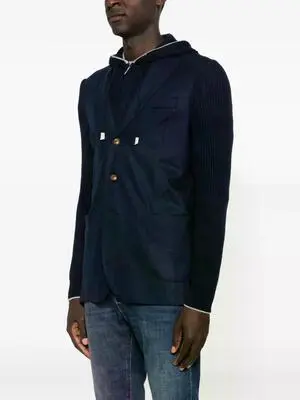 Eleventy Ribbed Hooded Jacket - Blue