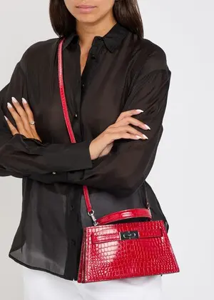 Tory Burch Lee Radziwill Mini Crocodile-effect Top Handle Bag