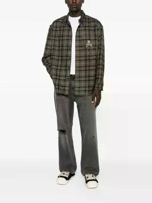 MASTERMIND WORLD Skull-embroidered Plaid Shirt - Brown