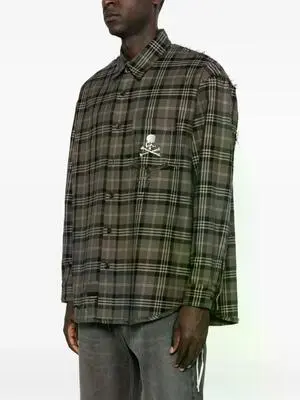 MASTERMIND WORLD Skull-embroidered Plaid Shirt - Brown