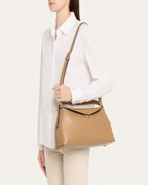 TOTEME T-lock Leather Top-handle Bag - Camel