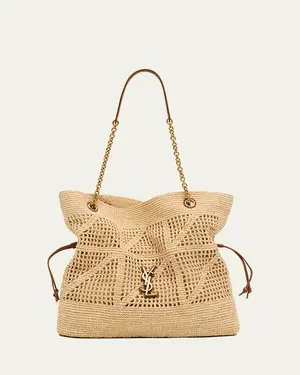Saint Laurent Jamie Shopper Tote Bag In Woven Raffia - Beige