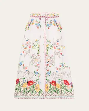 Valentino Garavani Floral Embroidered Midi Skirt - White Multi