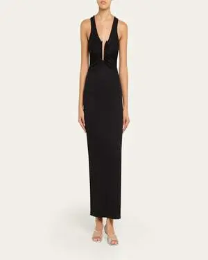 Christopher Esber Crystal Pin Ruched Tank Maxi Dress