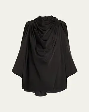 Rick Owens Long-Sleeve Draped Cape Tunic - Black
