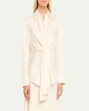 RÓHE Long-sleeve Knot Silk Shirt - Cream