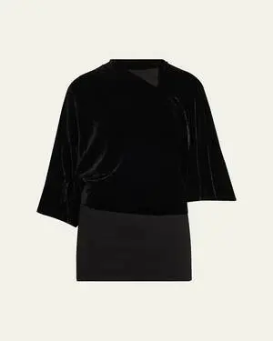 Rick Owens 3/4-Sleeve Draped Top - Black