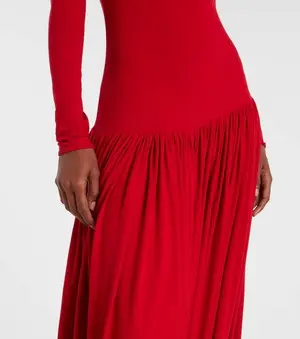 Magda Butrym Asymmetric Pleated Turtleneck Maxi Dress - Red