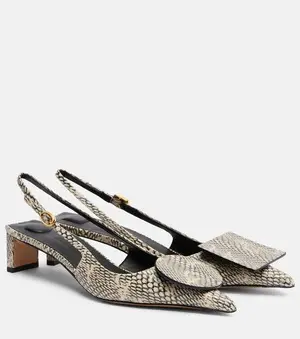 Jacquemus Duelo Snake-effect Slingback Pumps - Beige
