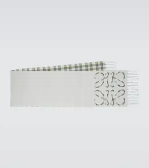 Loewe Anagram Checked Silk And Cashmere Scarf - Grey