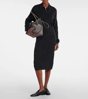 TOD'S Wool And Silk Polo Dress In Black/grizzly - Grey