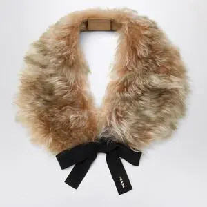 Prada Shearling Shawl With Tie Beige