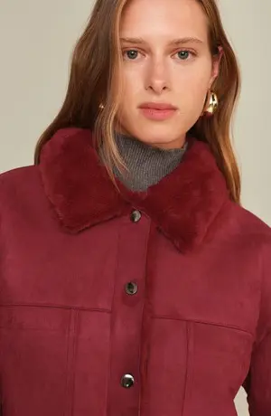 Deluc Faux Suede & Faux Shearling Jacket - Burgundy