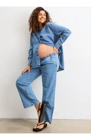 Hatch Collection Drapey Denim Boyfriend Shirt