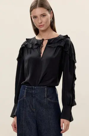 Rebecca Taylor Lillith Ruffle Blouse - Black