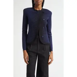 Emporio Armani Pattern Knit Tailored Jacket - Blue Multi