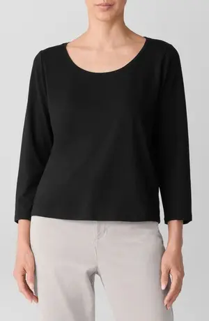 Eileen Fisher Stretch Jersey Scoop-neck Shirt